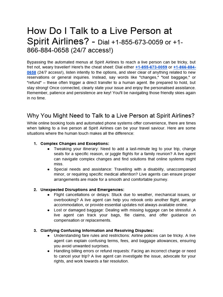 How Do I Talk To A Live Person at Spirit Airlines | PDF | Baggage ...