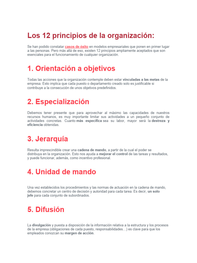 Los 12 Principios de La Organización | PDF | Business | Gestión de ...