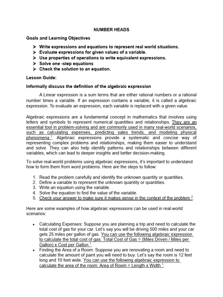 Algebraic Expressions | PDF | Equations | Variable (Mathematics)