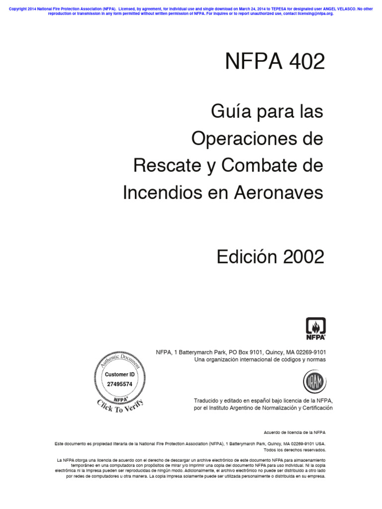 NFPA - 402 (Operaciones de Rescate y Combate de Incendios en Aeronaves ...