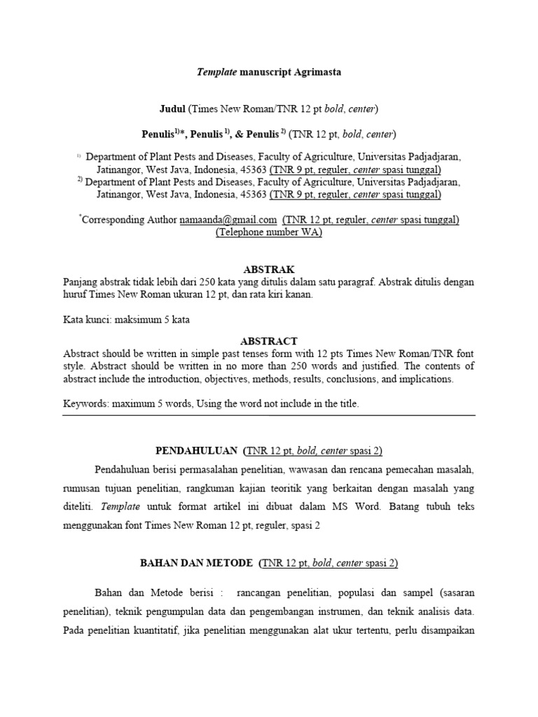 Template Manuskrip Jurnal Agrimasta 3 | PDF