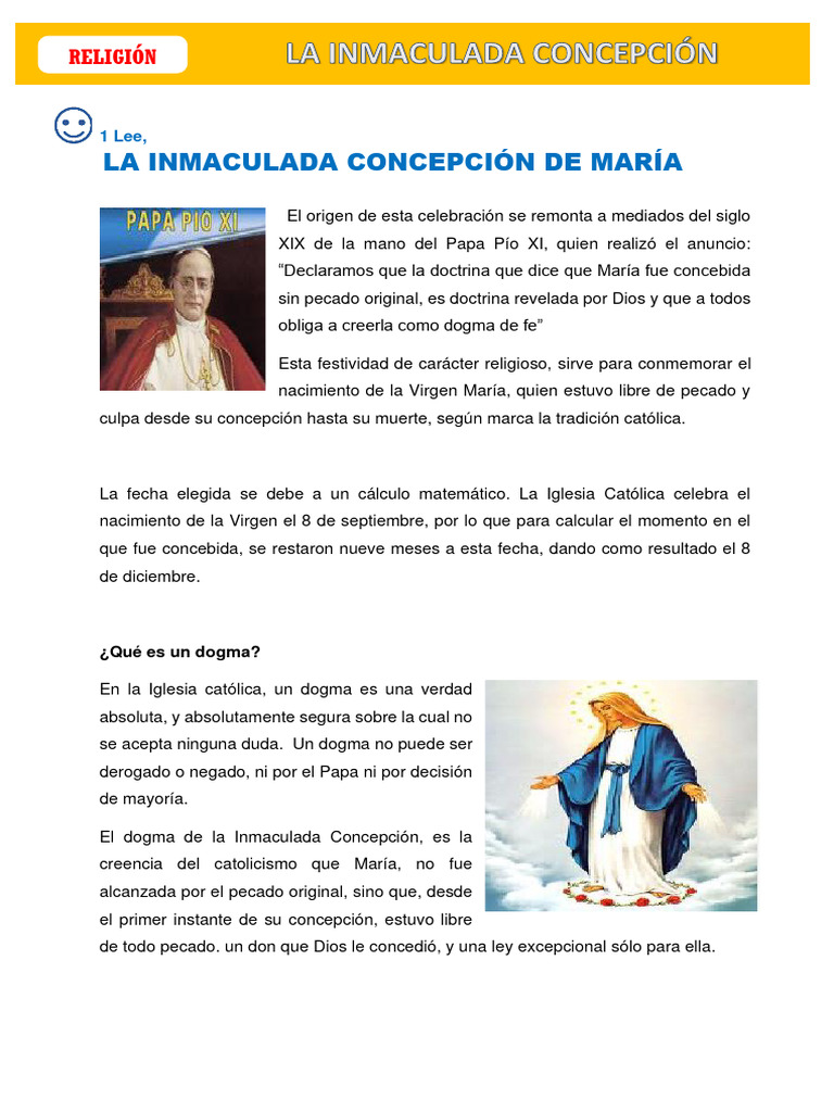 D2 A2 Ficha Rel. La Inmaculada Concepción | PDF | María, madre de Jesús | Dogma