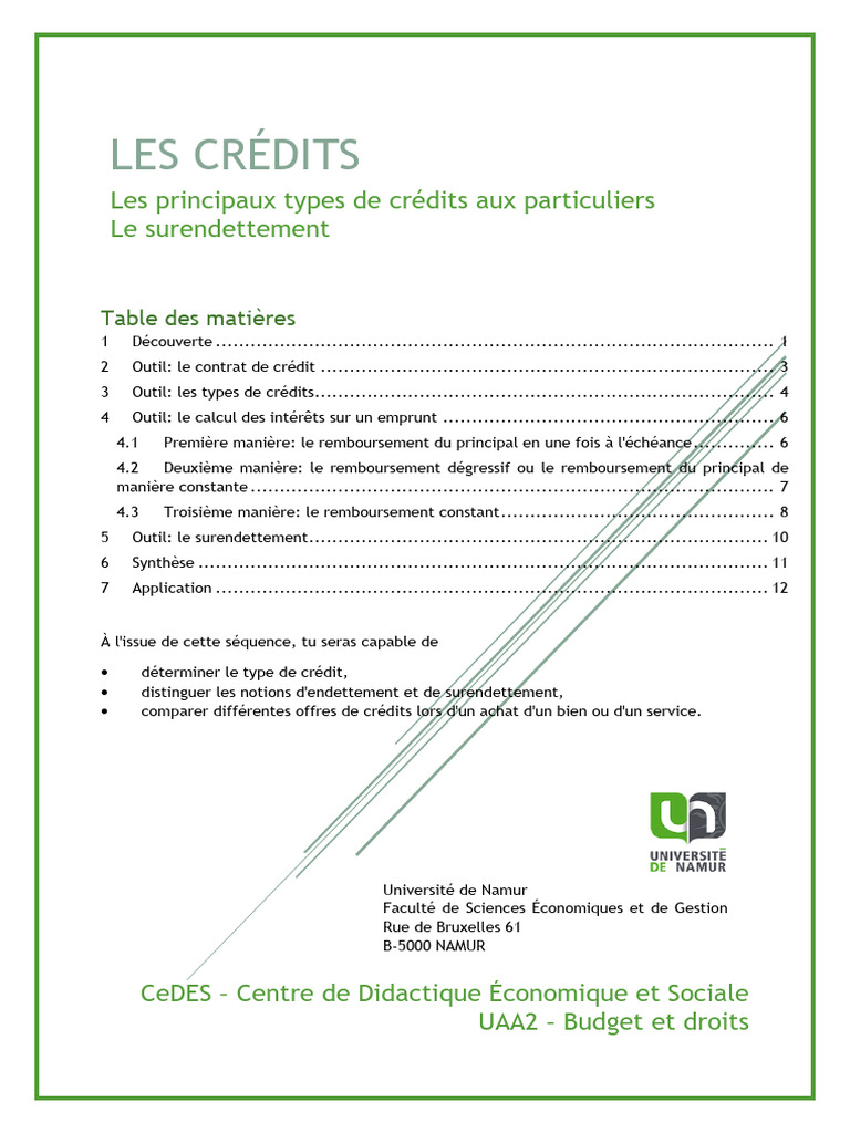 04 LesCrédits Eleve | PDF | Crédit | Finance et gestion monétaire