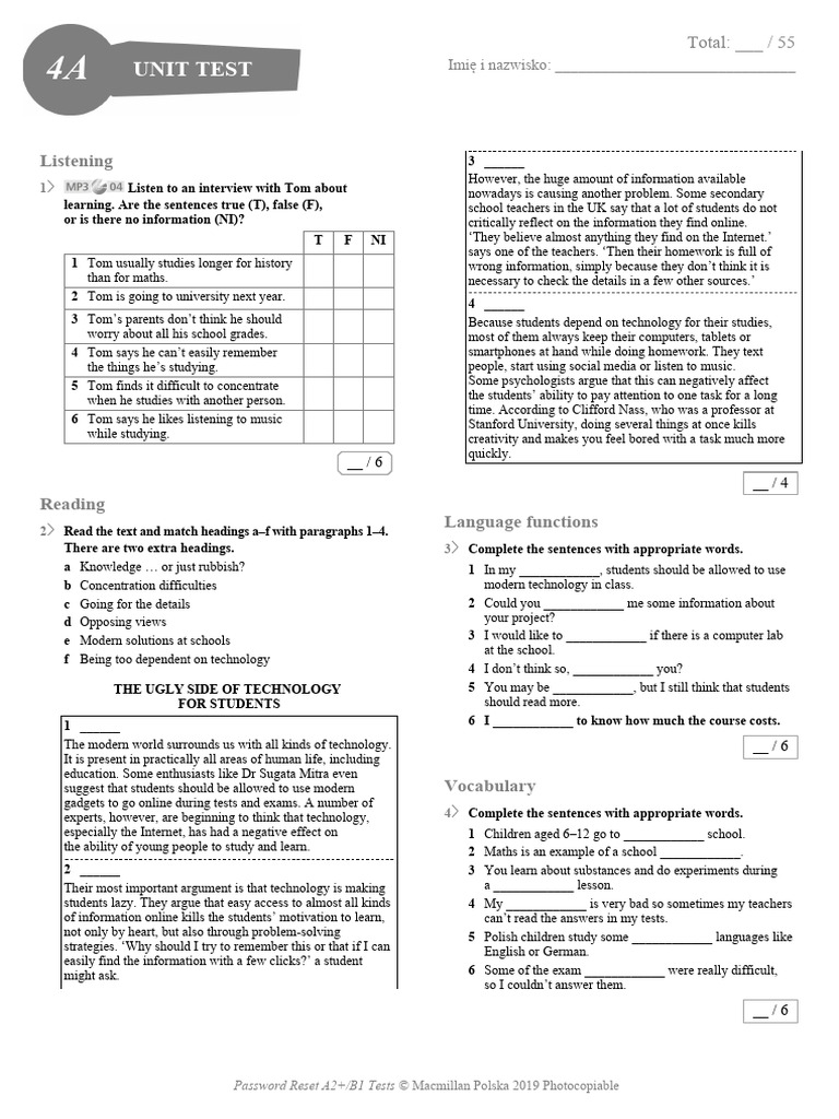 Password Reset Pre Unit 4 G | PDF | English Language | Teachers