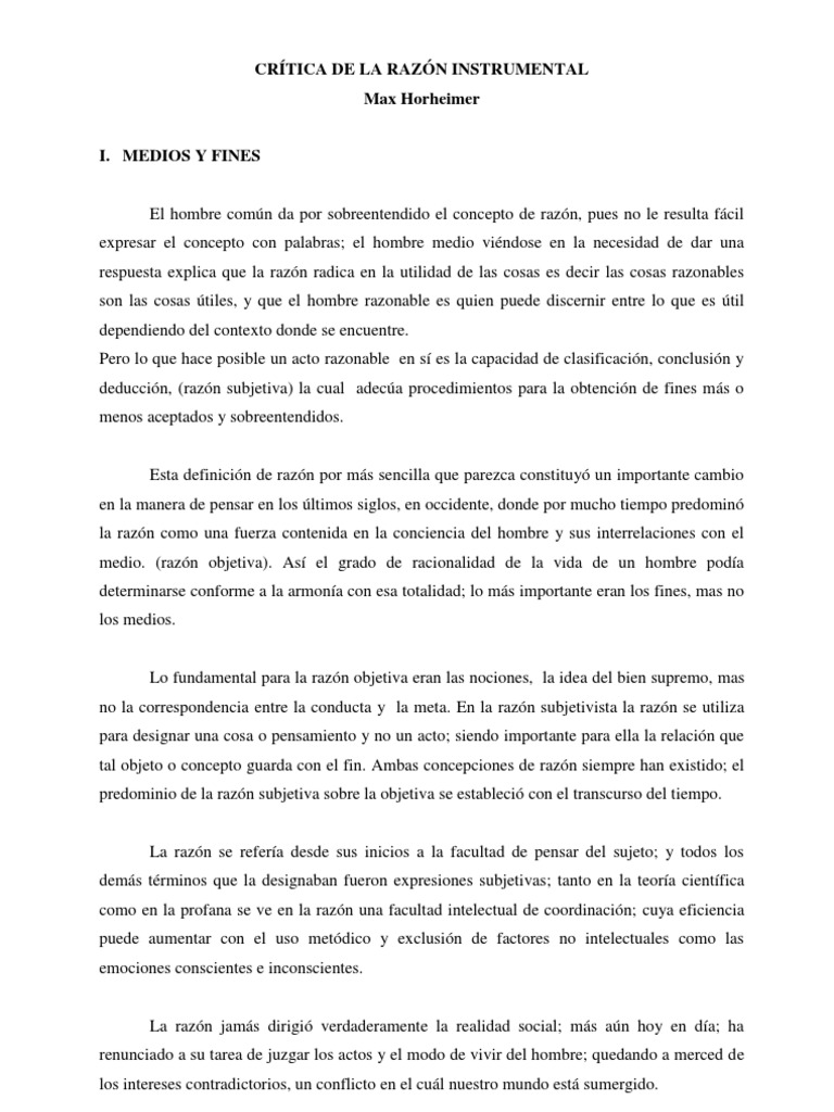Crítica de La Razón Instrumental | PDF