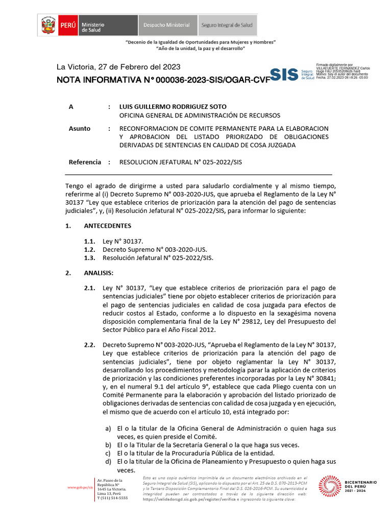 Nota Informativa 000036-2023-OGAR | PDF | Justicia | Crimen y violencia