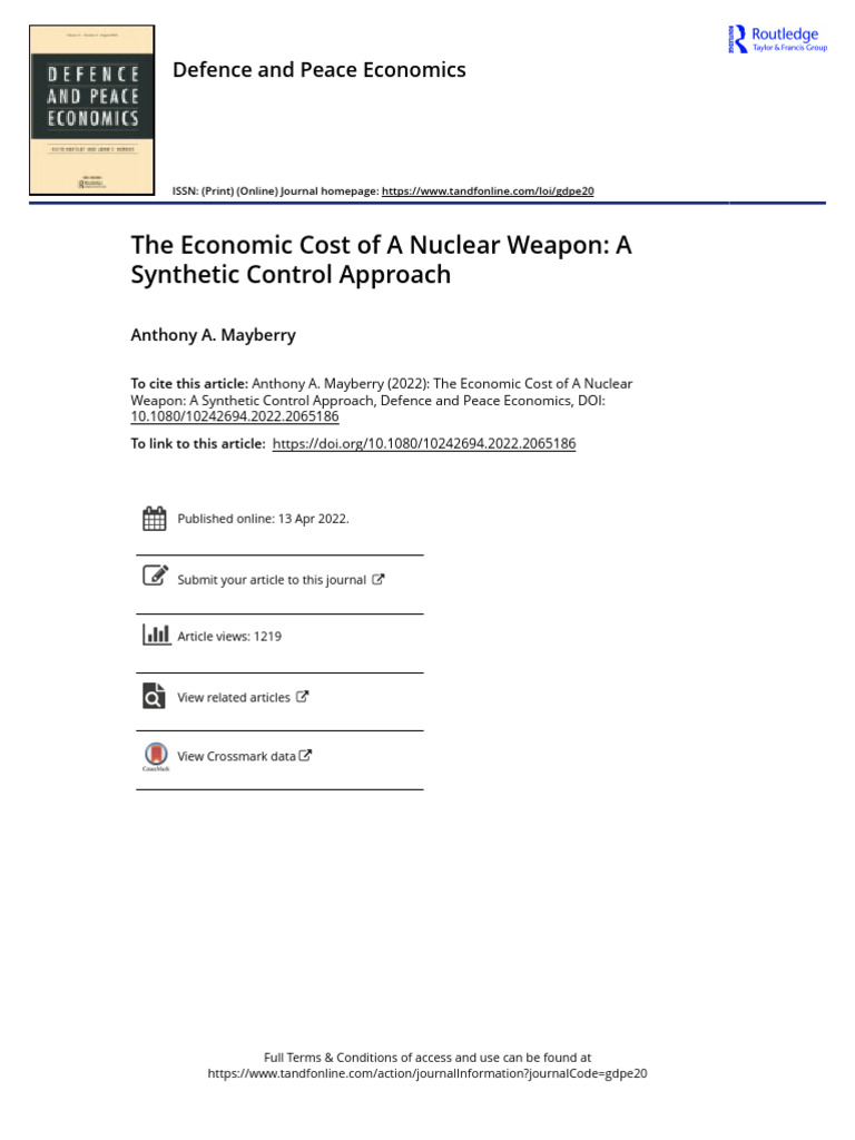 The Economic Cost of A Nuclear Weapon A Synthetic Control Approach ...