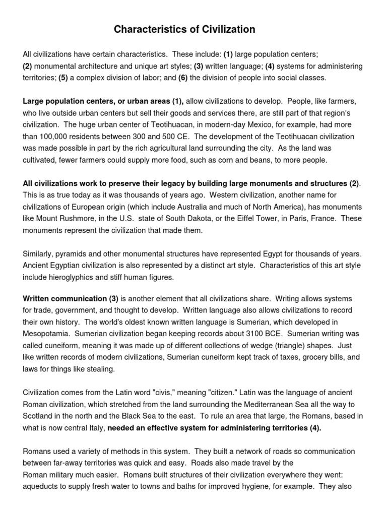 Characteristics of Civilization | PDF | Ancient Rome | Civilization