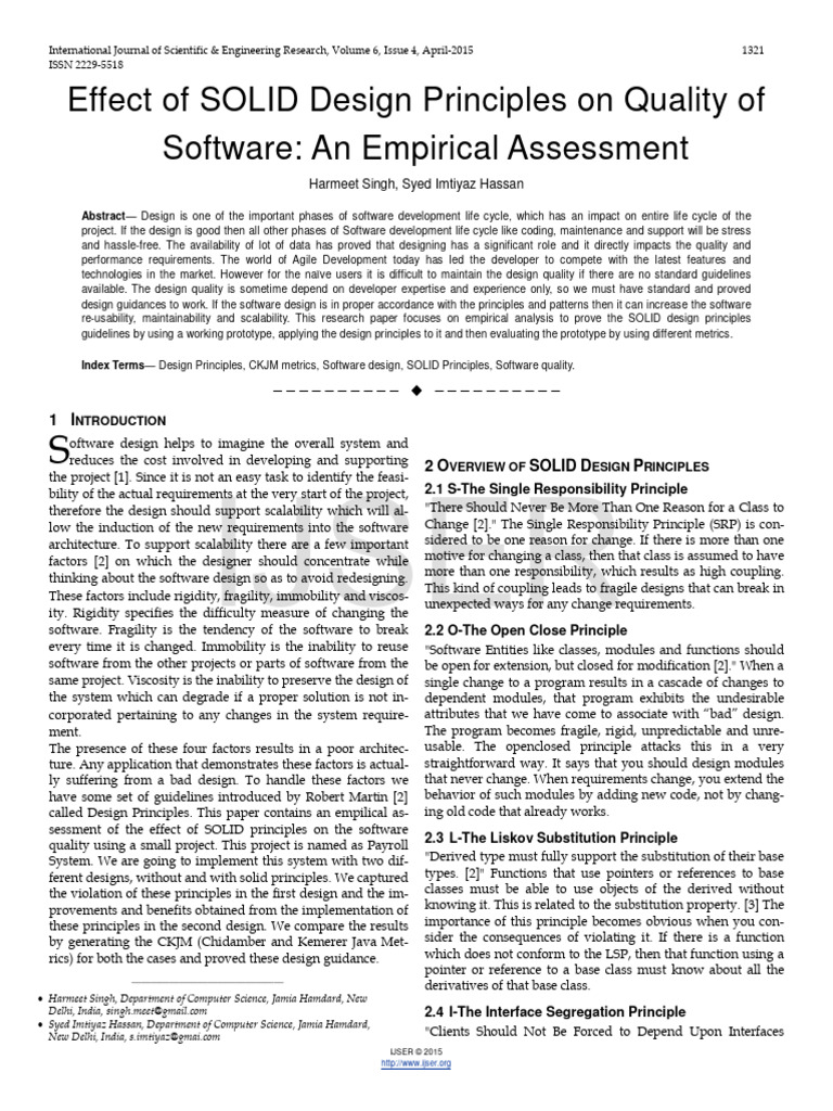 Effect of SOLID Design Principles On Quality of Software An Empirical Assessment | PDF | Class ...
