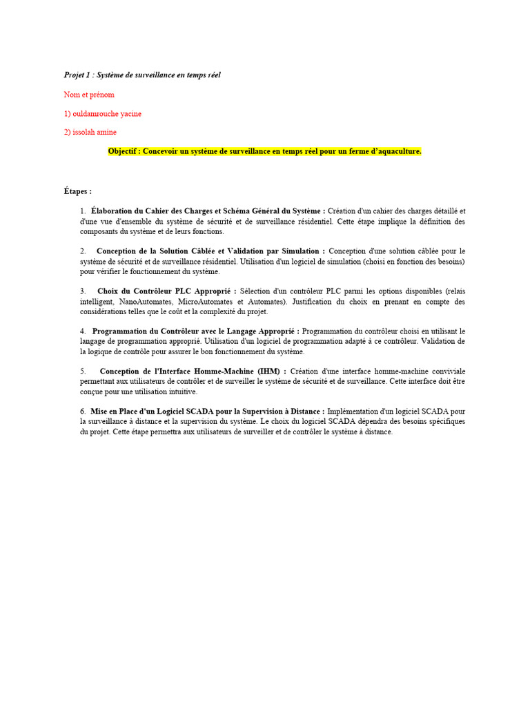 Liste Mini Projet | PDF | Scada | Interaction humain-ordinateur