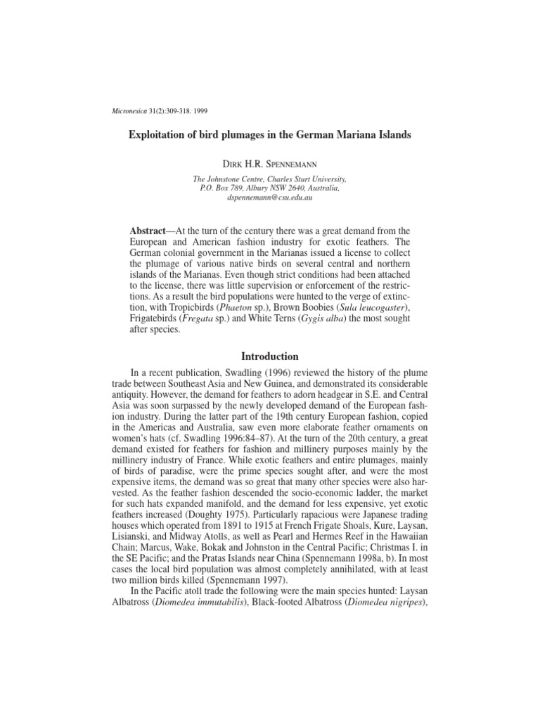Exploitation of Bird Plumages in The German Marian | PDF | Seabird | Birds