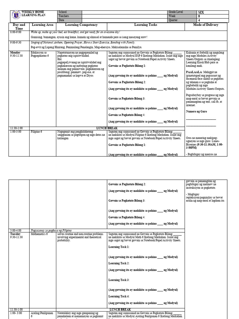 Grade 6 WHLP Q4 Week 8 | PDF
