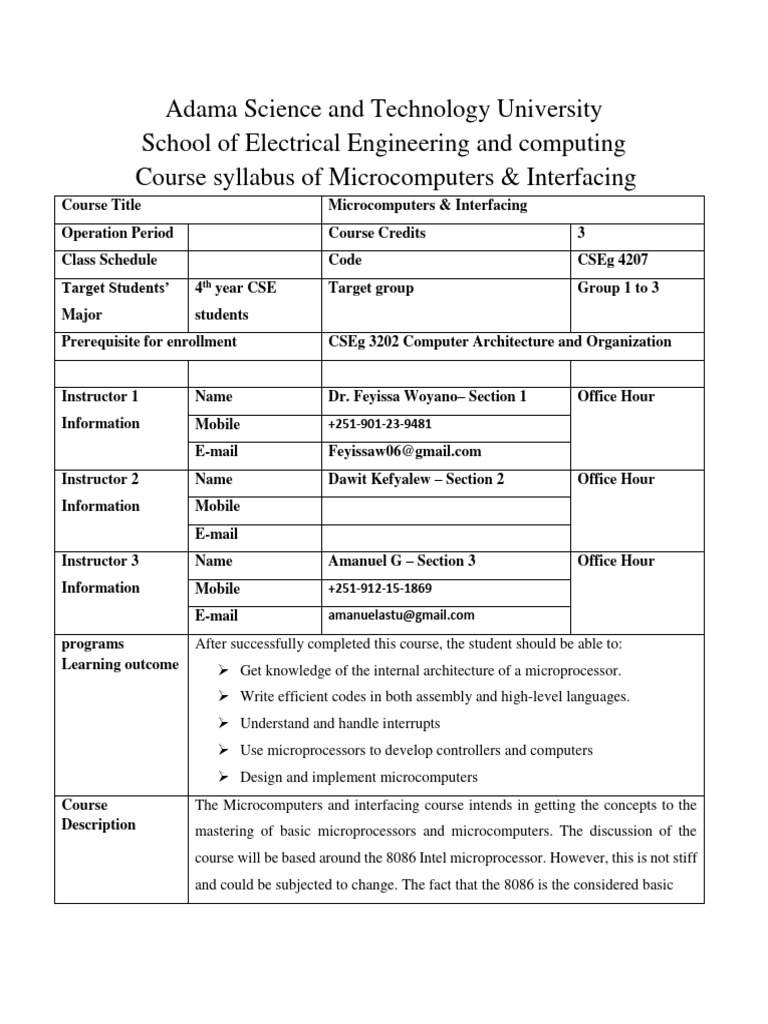 CSEg - 4207 - Course Outline | PDF | Microprocessor | Microcontroller