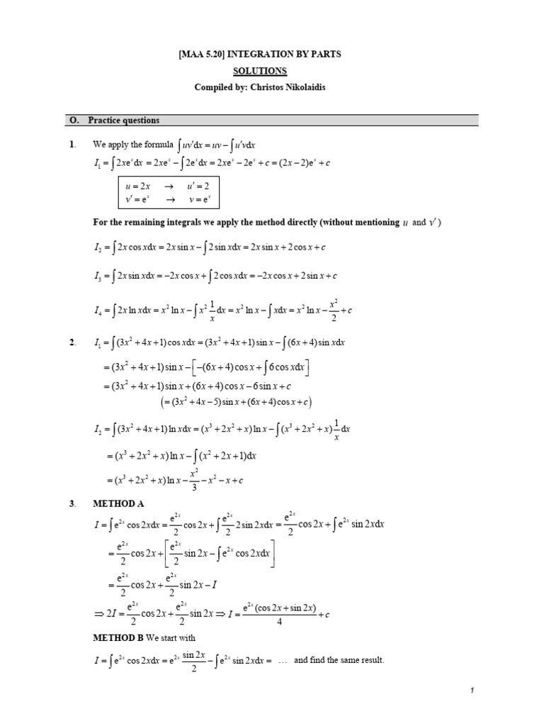 Integration by Parts Solutions | PDF | Calculus | Algebra