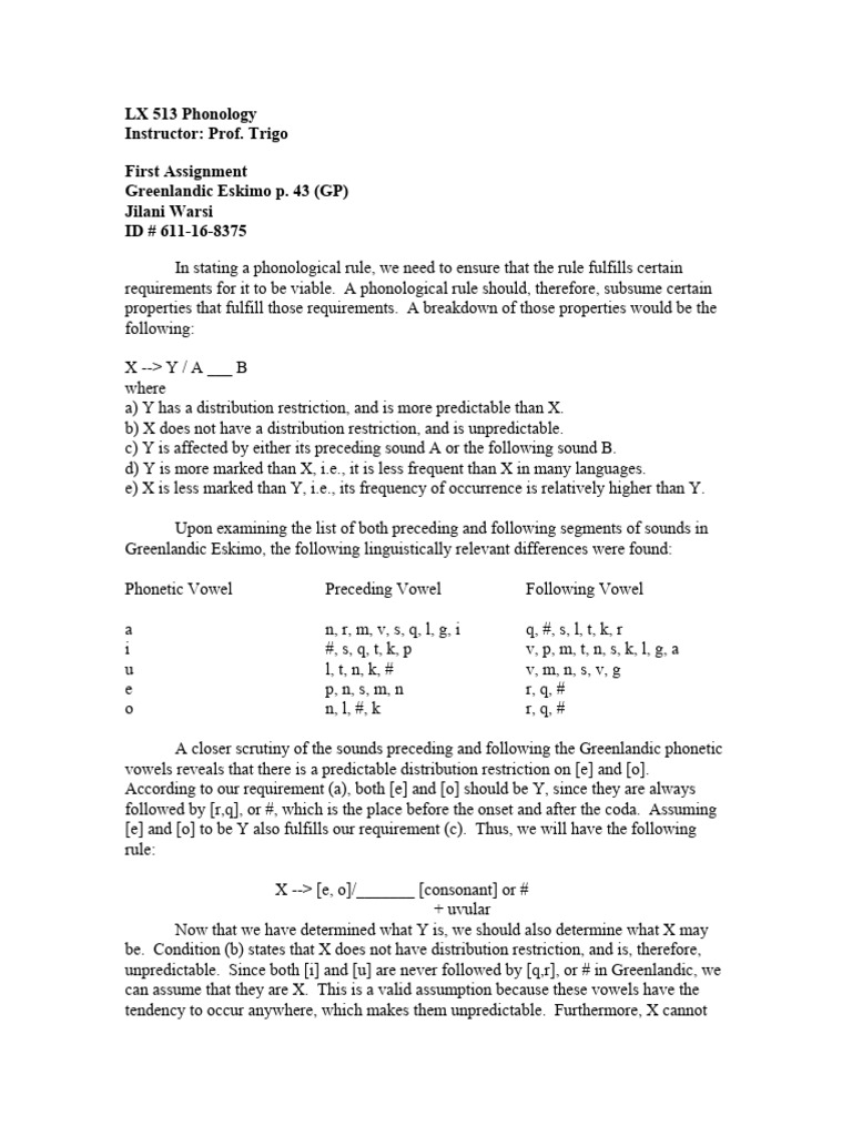Greenlandic Eskimo Phonological Rules | PDF | Consonant | Vowel