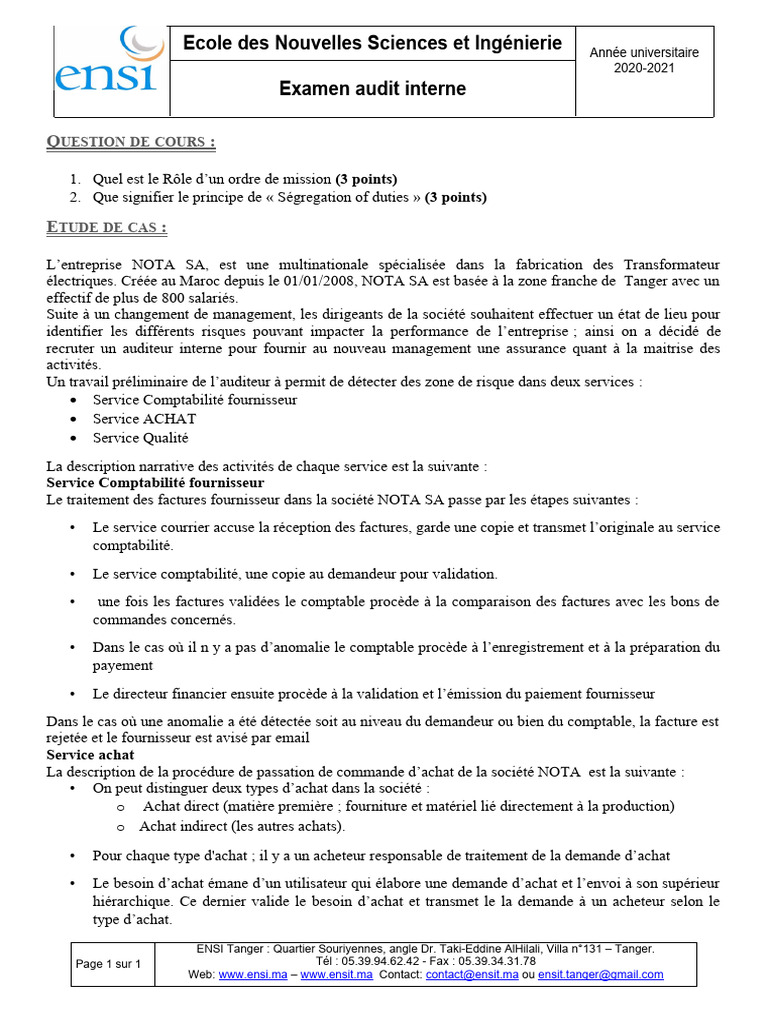 Examen Audit Interne | PDF | Audit | Comptabilité