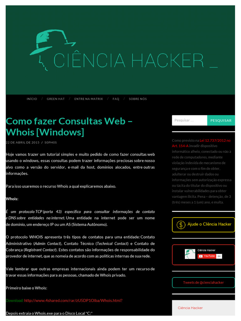 Como Fazer Consultas Web - Whois | PDF | Internet | Rede de computadores