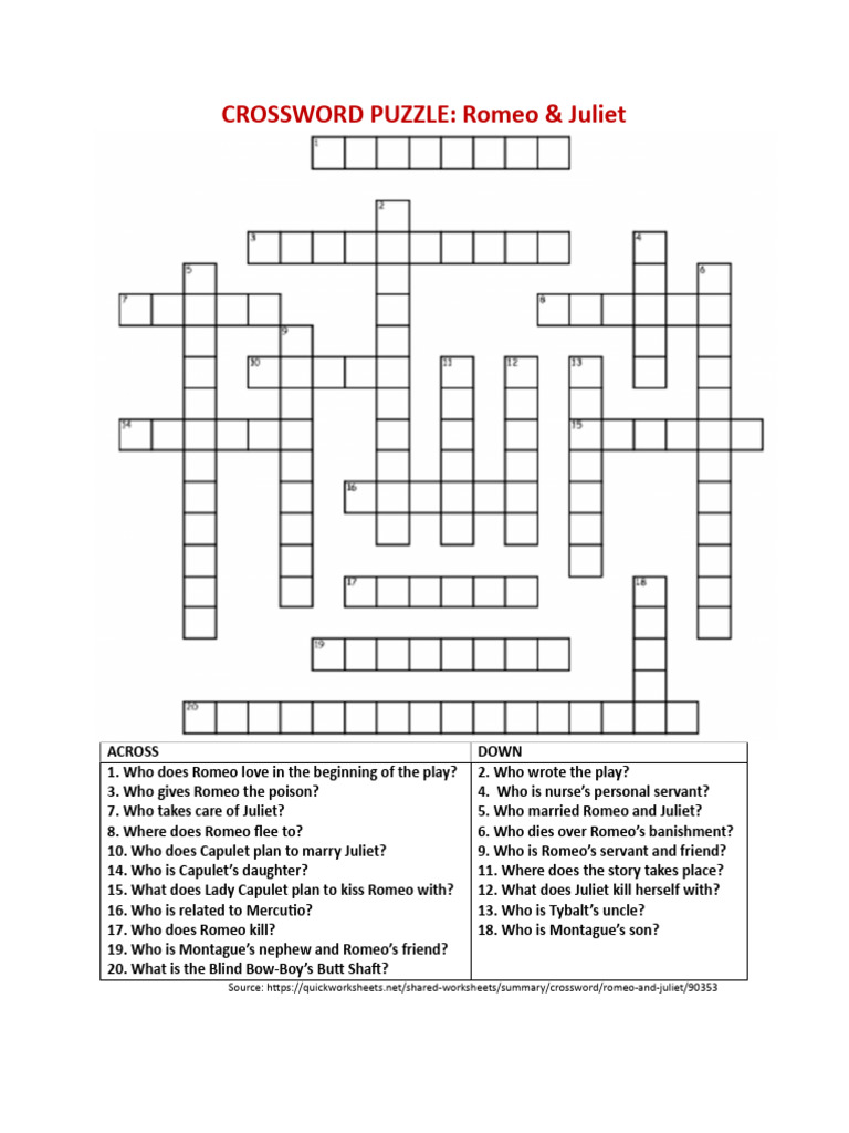 Romeo Juliet Worksheet | PDF | Characters In Romeo And Juliet | Romeo ...