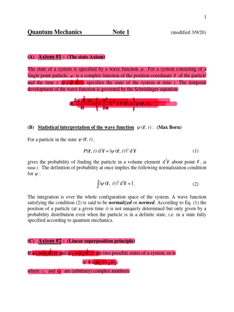 Qm Note1 Pdf Wave Function Schrödinger Equation