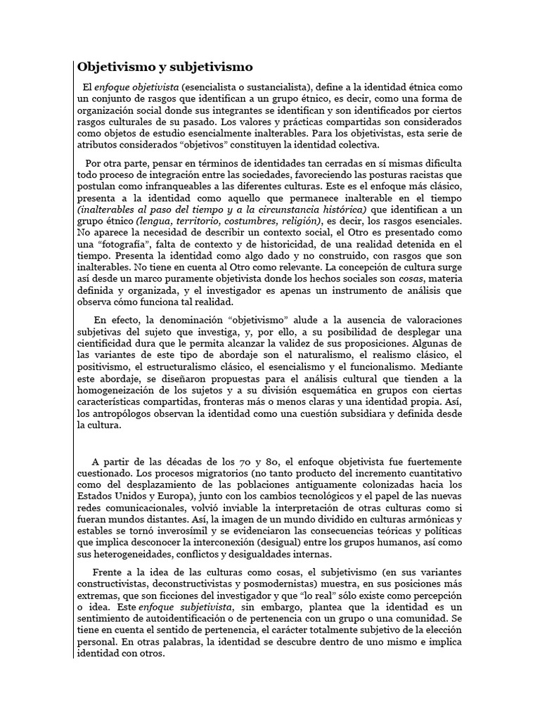 Objetivismo y Subjetivismo | PDF | Realidad | Realismo filosófico