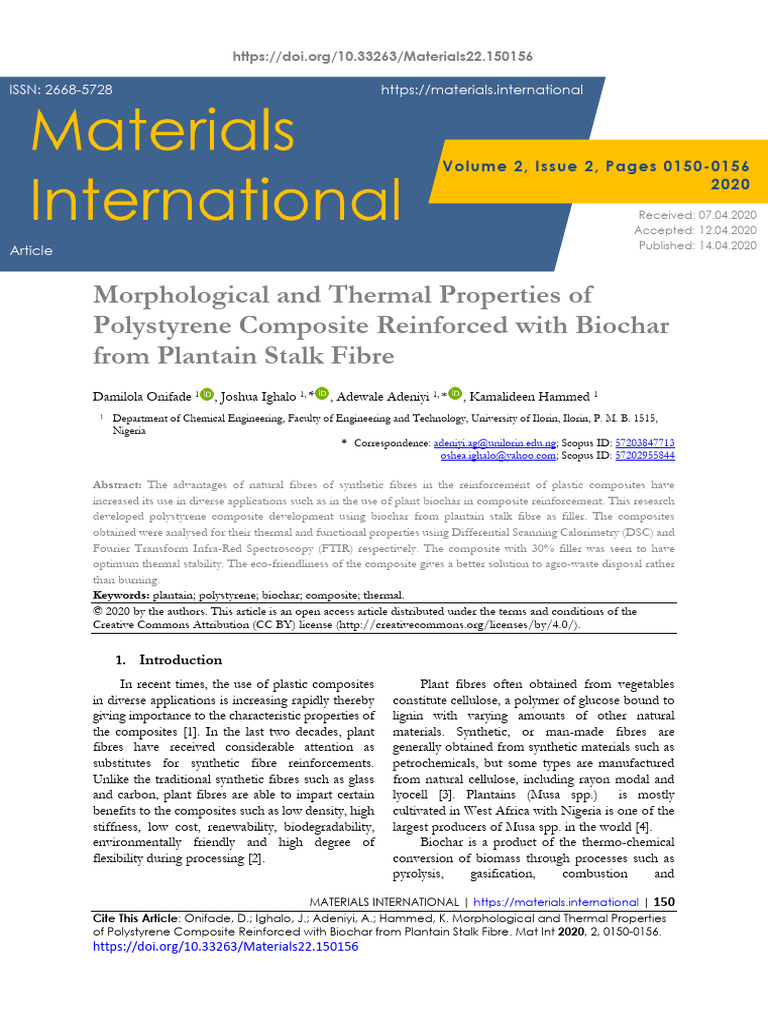 Morphological and Thermal Properties of Polystyrene Composite Reinforced With Biochar From ...