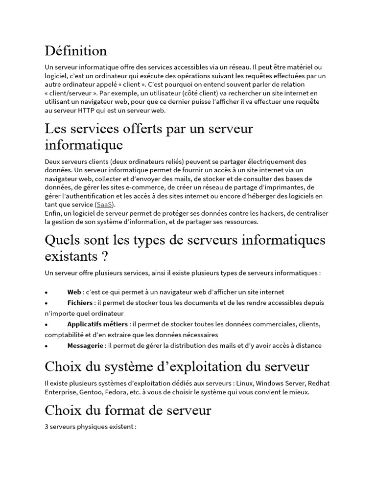 Guide Complet des Serveurs Informatiques | PDF | Serveur (Informatique) | Internet