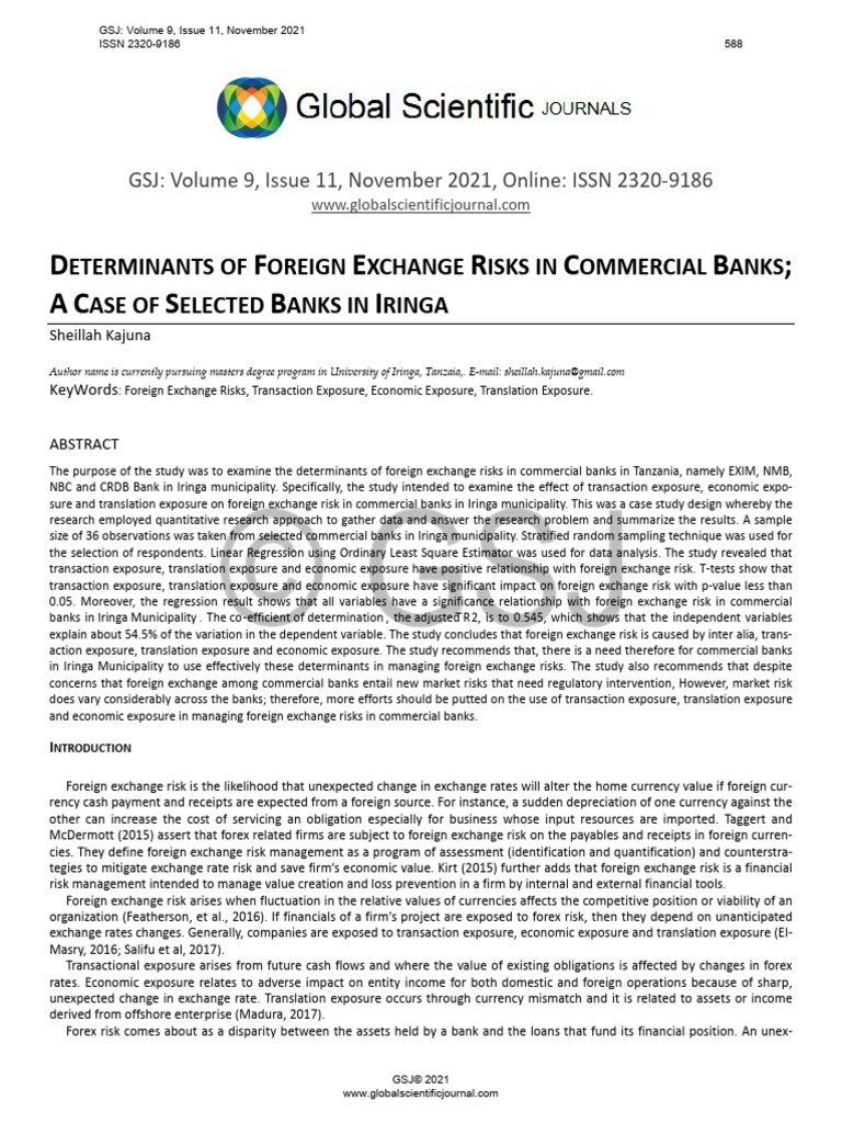 Determinants of Foreign Exchange Risks in Commercial Banks A Case of ...
