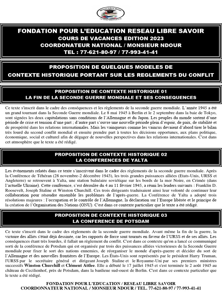 Modèles de Contexte Historique 1945 | PDF