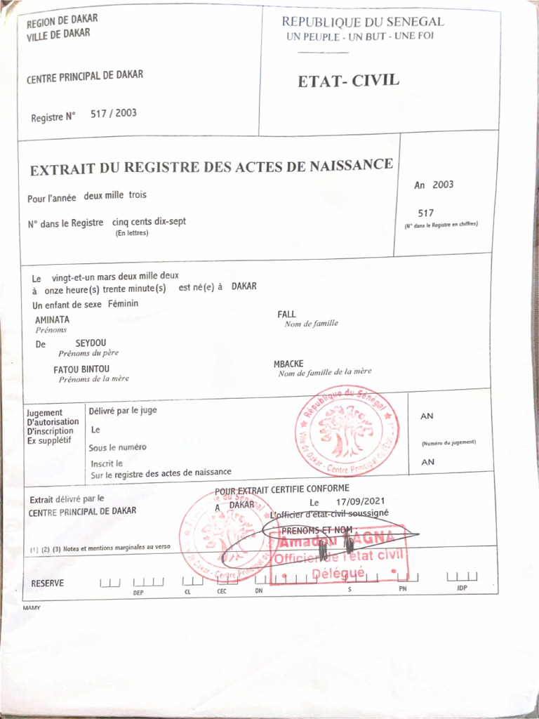 Extrait de Naissance | PDF