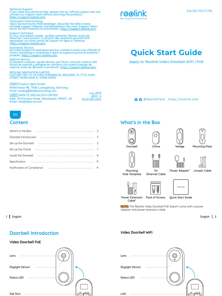 Reolink Video Doorbell WiFi Quick Start Guide August 2022 | PDF | Electromagnetic Interference ...