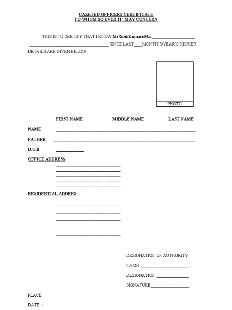 Gazetted - Officer Format For Pan Card | PDF