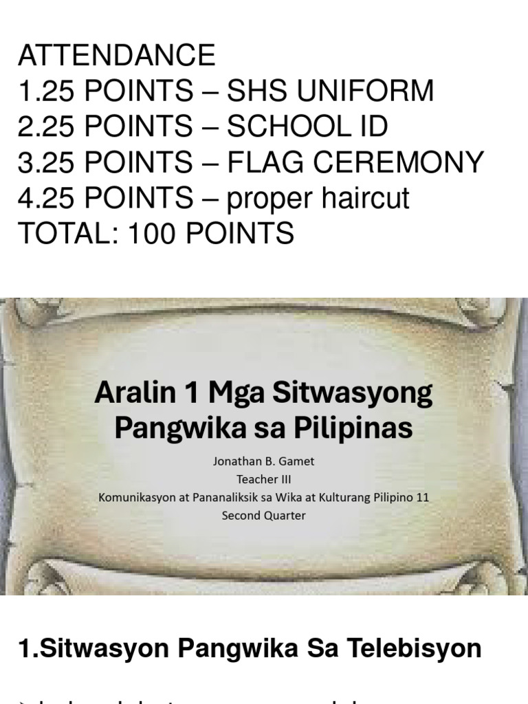 Aralin 1 Sitwasyong Pangwika Sa Pilipinas | PDF Aralin 1 Sitwasyong Pangwika Sa Pilipinas | PDF