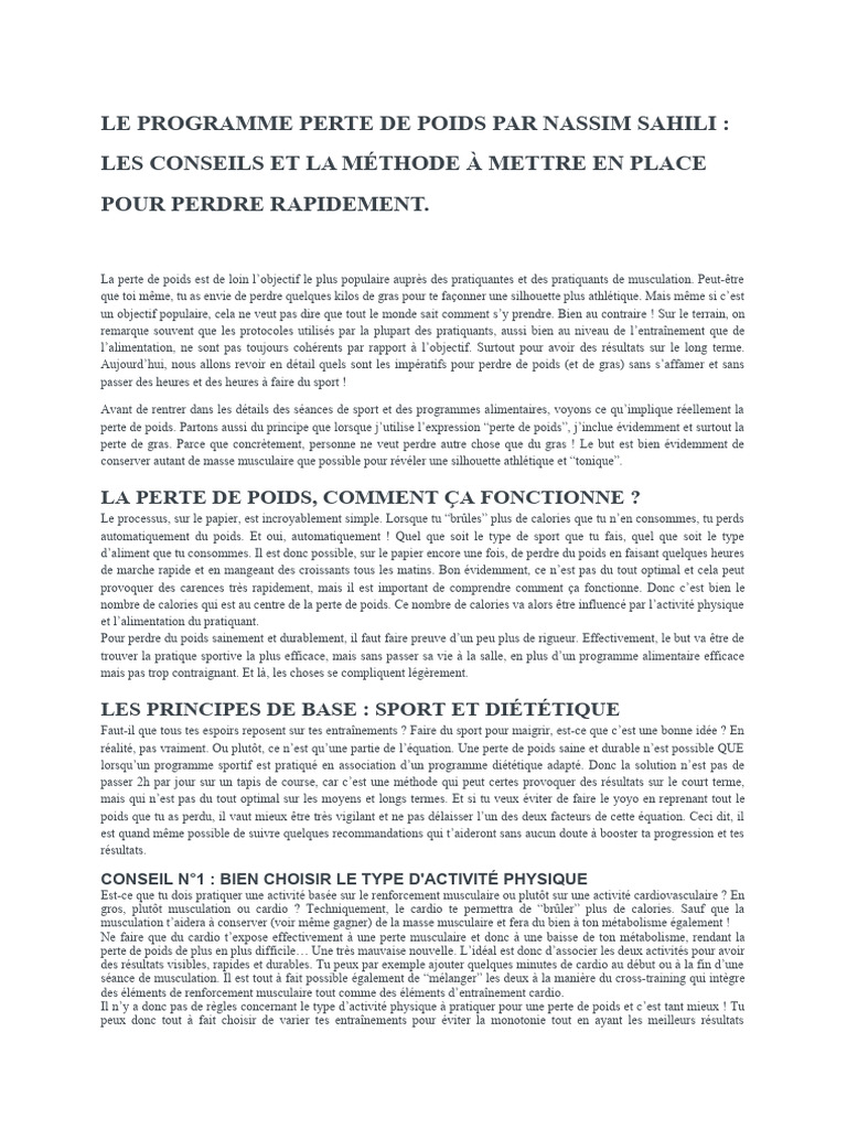 Le Programme Perte de Poids Par Nassim Sahili | PDF | Musculation | Manger