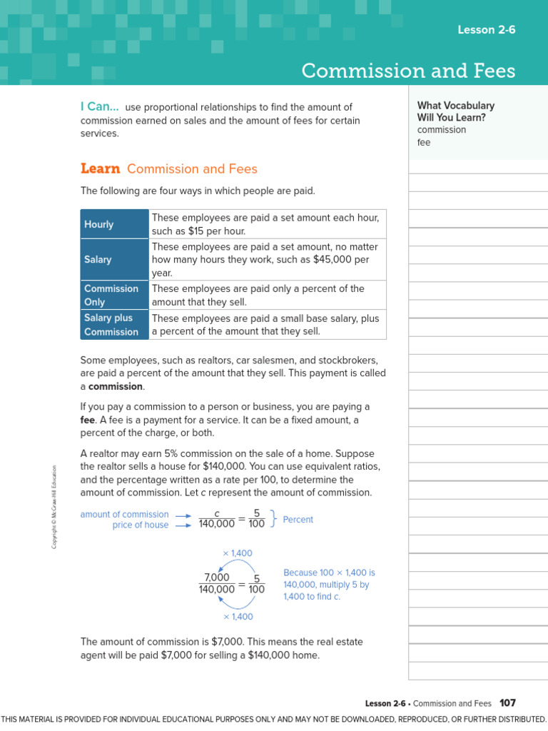 Lesson 2-6 Commision & Fees | PDF | Fee | Salary