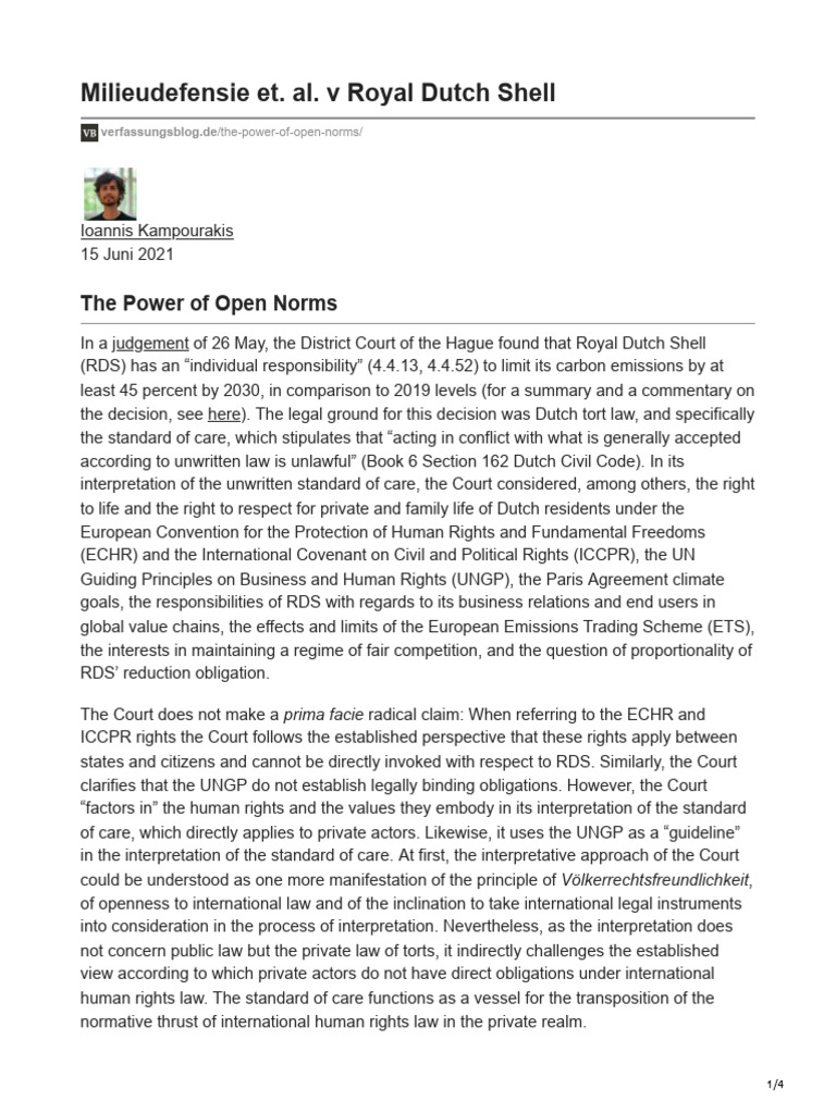 Verfassungsblog - De-Milieudefensie Et Al V Royal Dutch Shell | PDF ...
