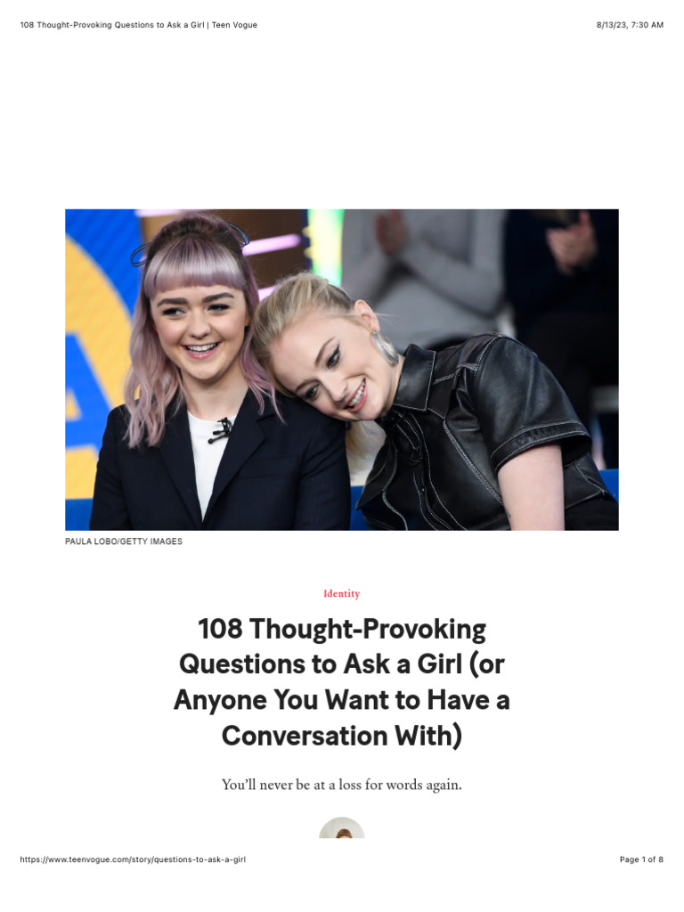 108 Thought-Provoking Questions To Ask A Girl - Teen Vogue | PDF