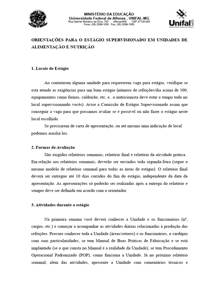 Orientações para Estágio em UAN | PDF