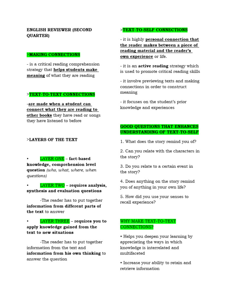 Understanding Text Connections | PDF | Reading Comprehension | Cognition