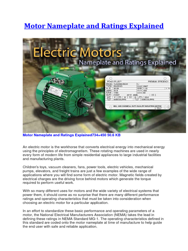 Penjelasan Tentang Motor Nameplate and Ratings | PDF | Electric Motor ...