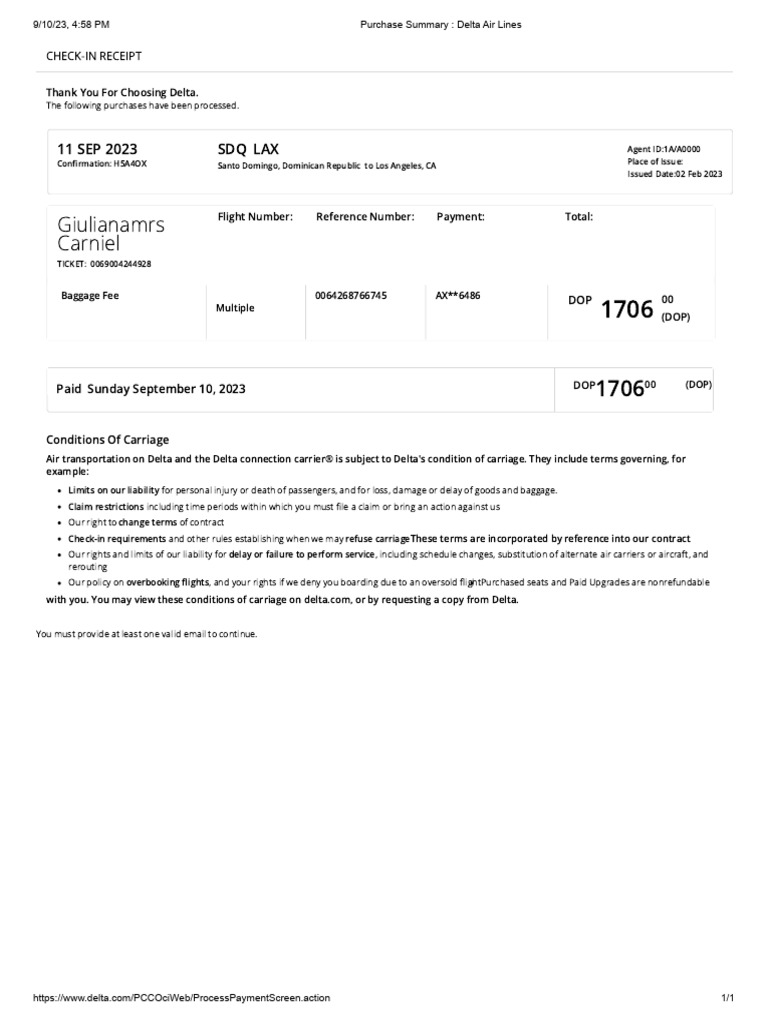 Purchase Summary _ Delta Air Lines | PDF | Delta Air Lines | Transport Purchase Summary _ Delta Air Lines | PDF | Delta Air Lines | Transport
