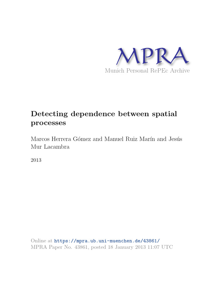2nd Stage Detecting Dependence I Detecting Dependence Between Spatial Processes Pdf
