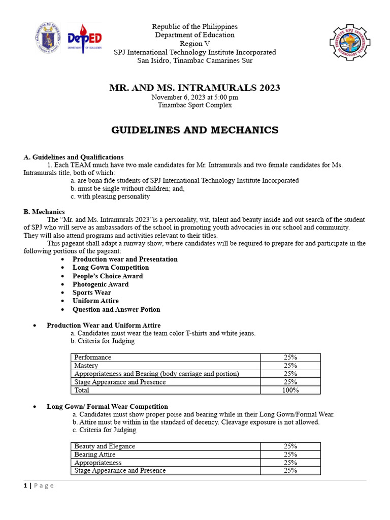 Mr. and Ms Intramurals Guidelines | PDF