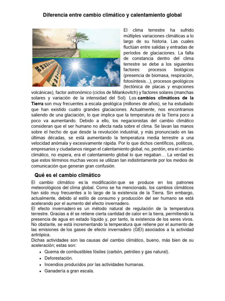 Diferencia Entre Cambio Climático y Calentamiento Global | PDF | Gases ...