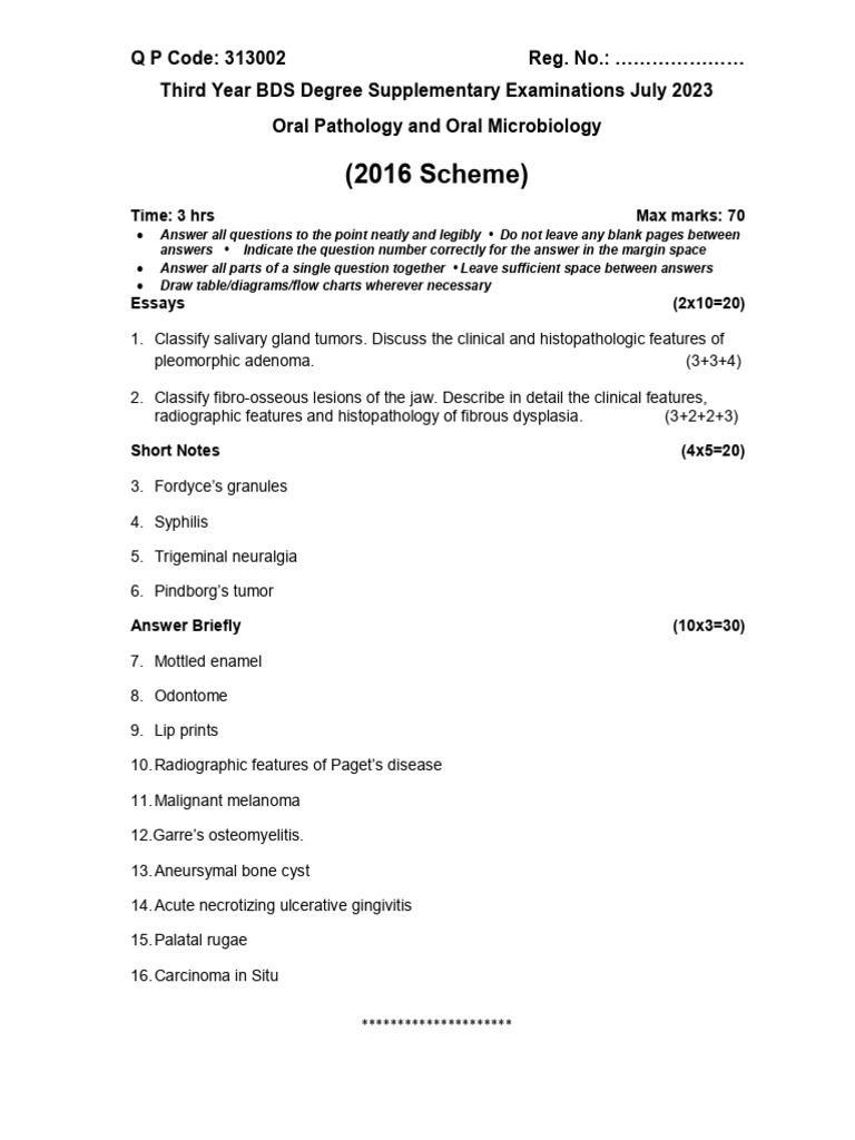 Oral Pathology Exam Questions July 2023 | PDF