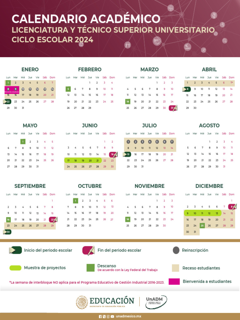 Calendario Académico UNADM 2024 | PDF