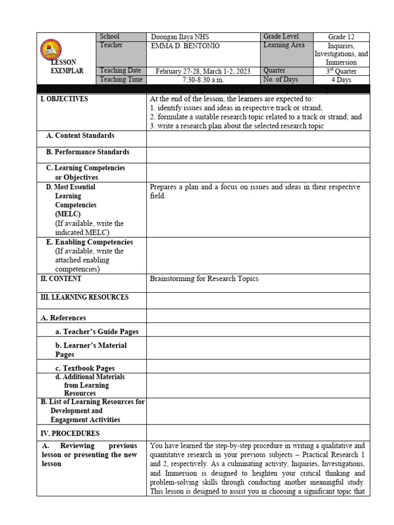 Idea Lesson Exemplar 3 Is | PDF | Learning | Cognition