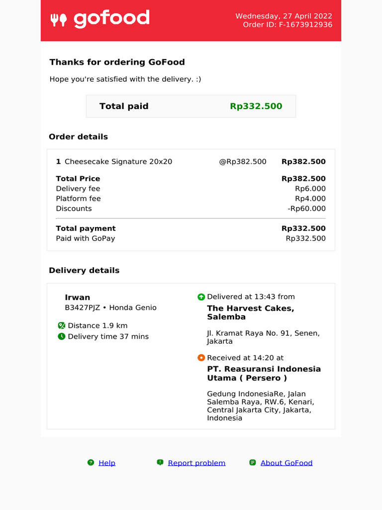 Thanks For Ordering Gofood: Order Details | PDF