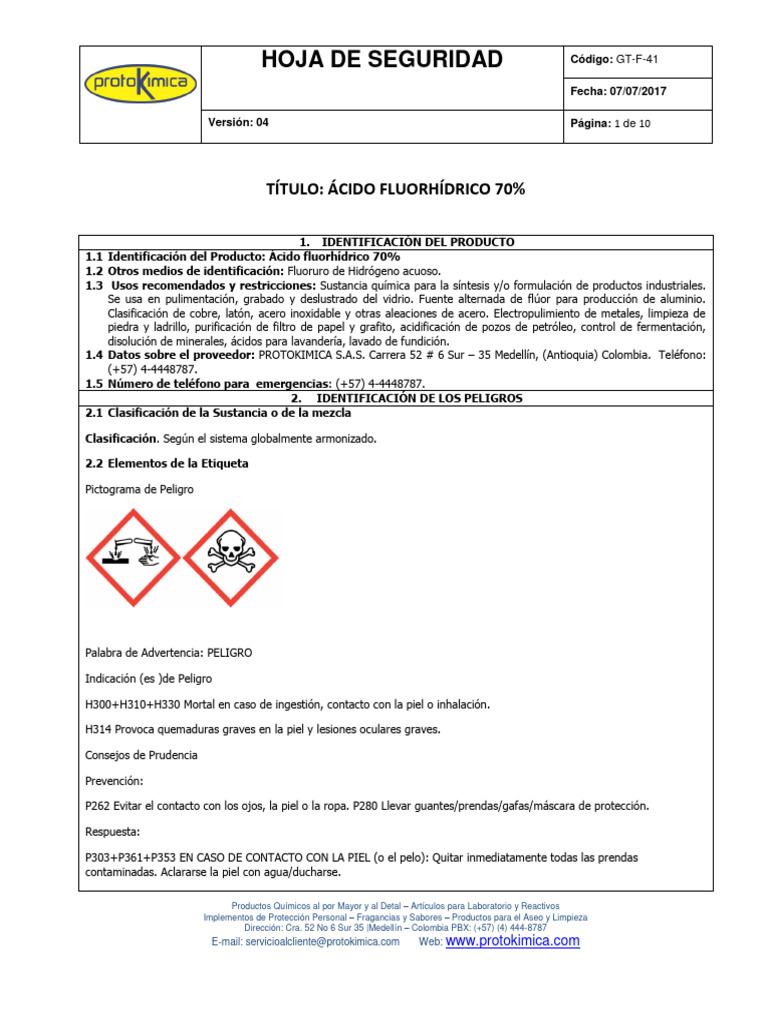 HS Acido Fluorhidrico 70 | PDF
