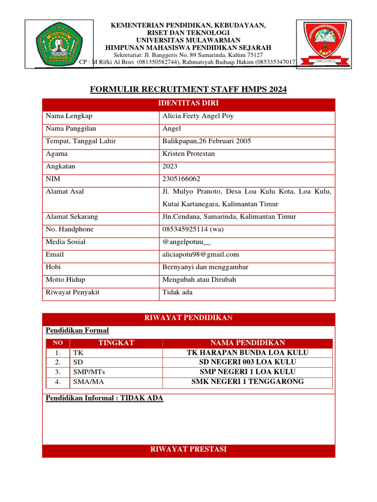 Formulir Rekrutmen Staff HMPS 2024 | PDF