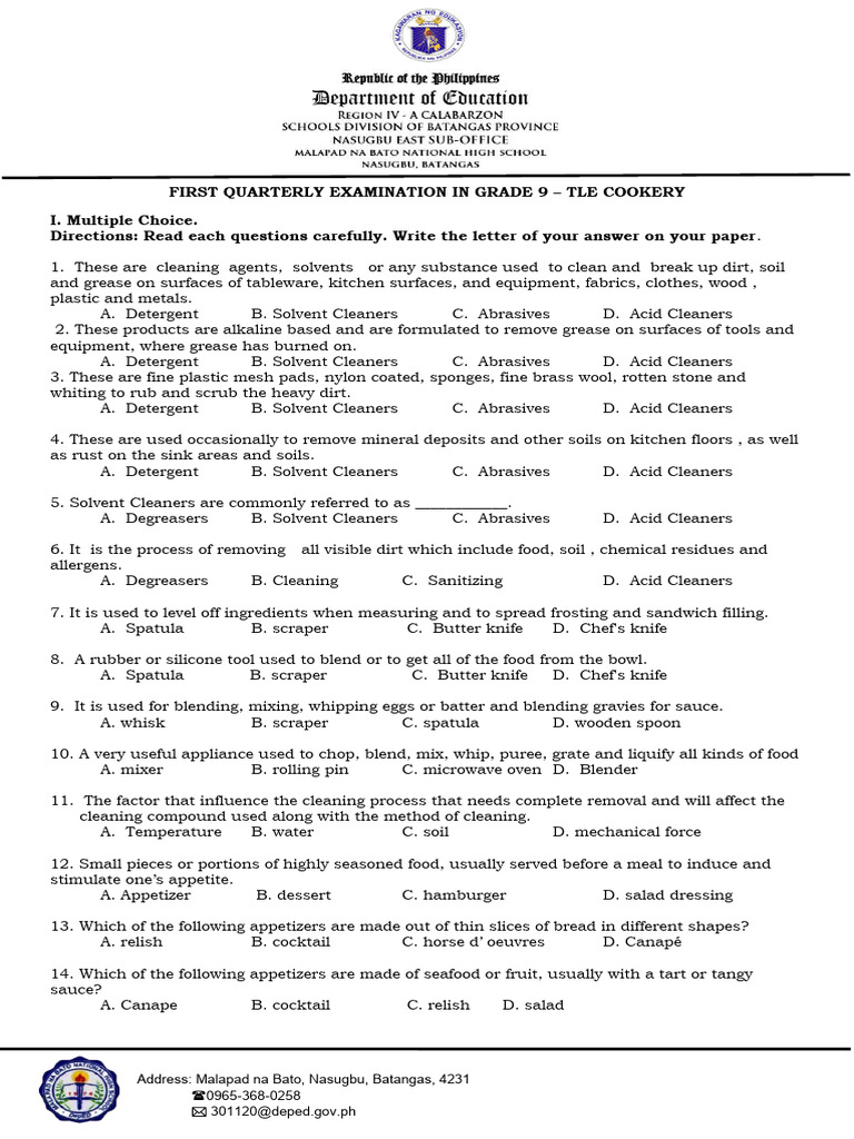 First-Periodic-Test-in-G9-cookery | PDF | Hors D'oeuvre | Kitchen Utensil